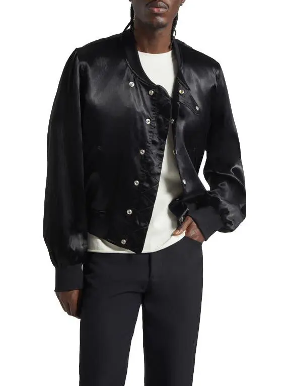JKEEFER Hampton Satin Varsity Jacket - Black