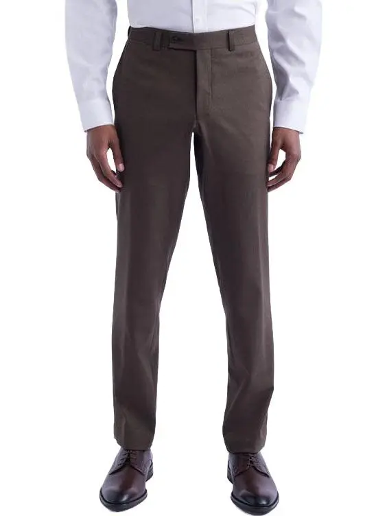 JACK VICTOR Piero Flat Front Stretch Cotton & Wool Dress Pants - Brown