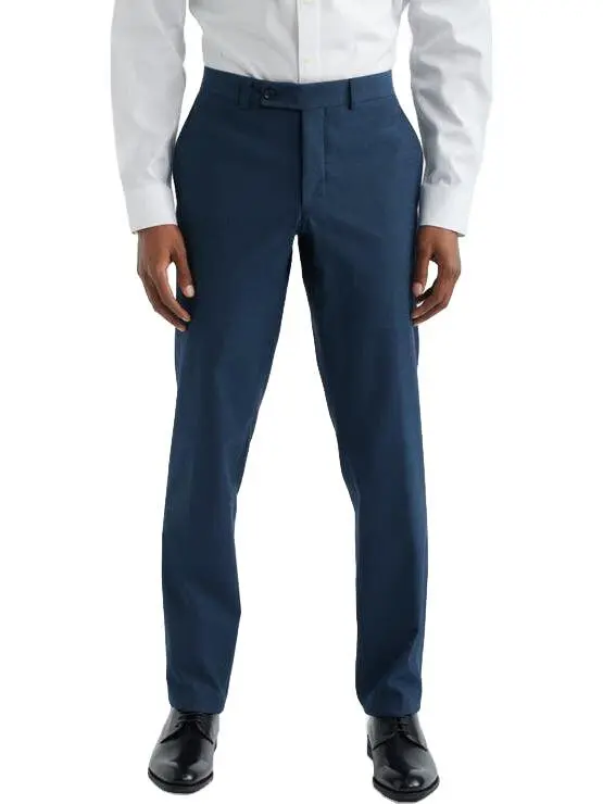 JACK VICTOR Piero Flat Front Stretch Cotton & Wool Dress Pants - Medium Blue
