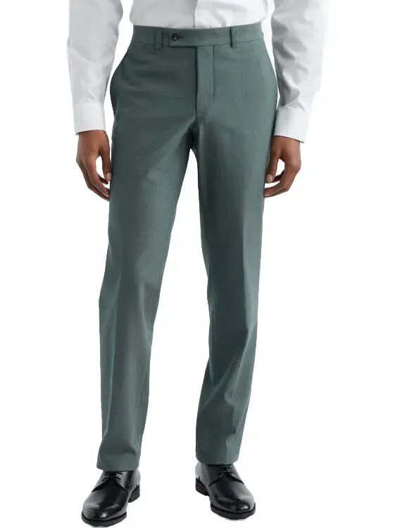 JACK VICTOR Piero Flat Front Stretch Cotton & Wool Dress Pants - Sage