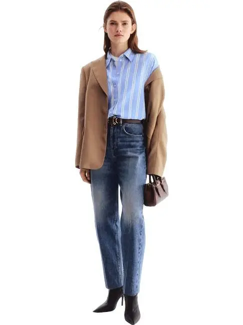 H&m Oversized Linen-blend Shirt - Blue/striped
