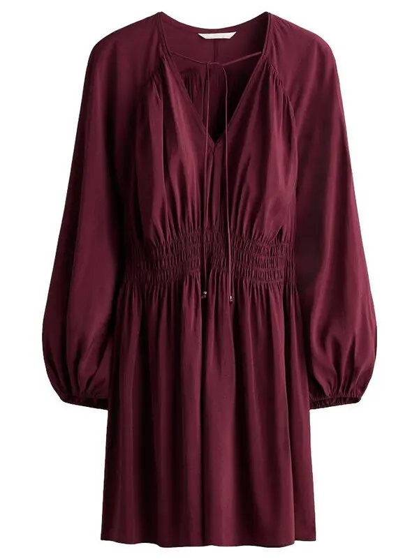 H&m Oversized Tunic Dress With Balloon Sleeves - Dark Red