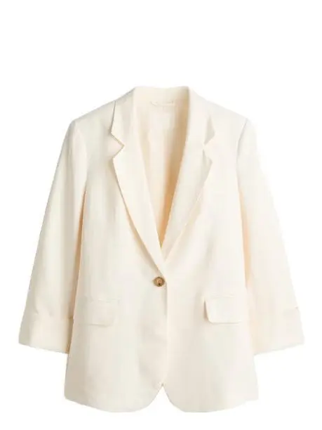H&m Linen-blend Single-breasted Blazer - Cream