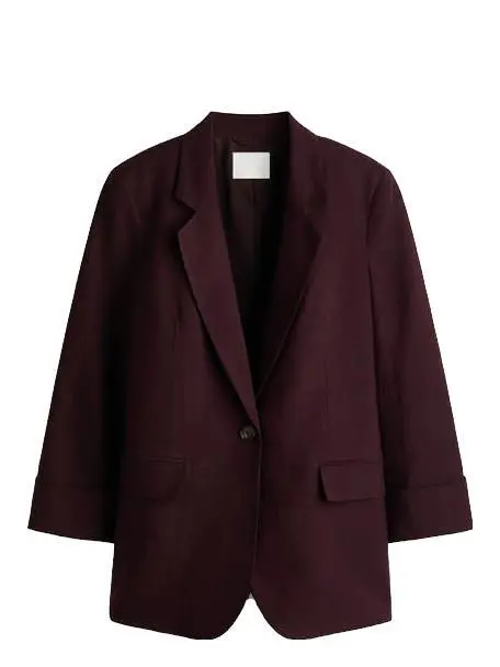 H&m Linen-blend Single-breasted Blazer - Plum Purple