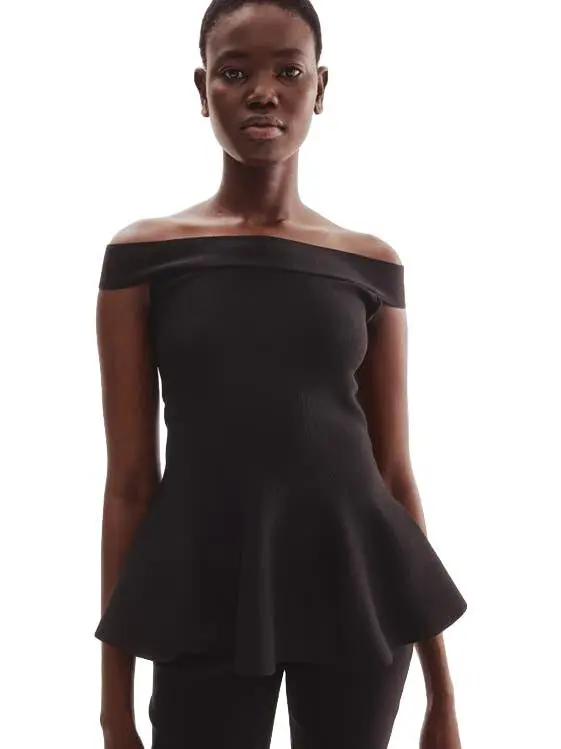 H&m Off-the-shoulder Peplum Knit Top - Black