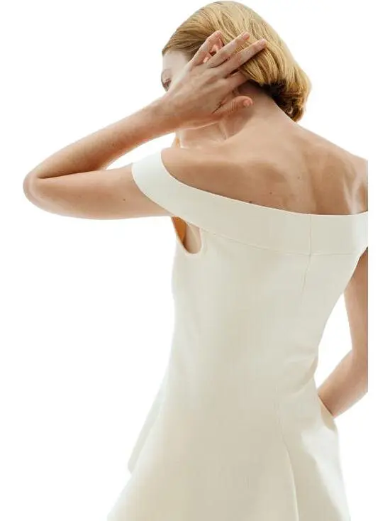 H&m Off-the-shoulder Peplum Knit Top - Cream