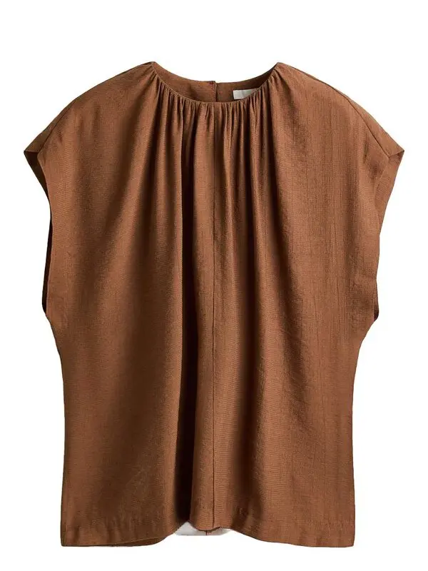 H&m Oversized Gathered Blouse - Brown