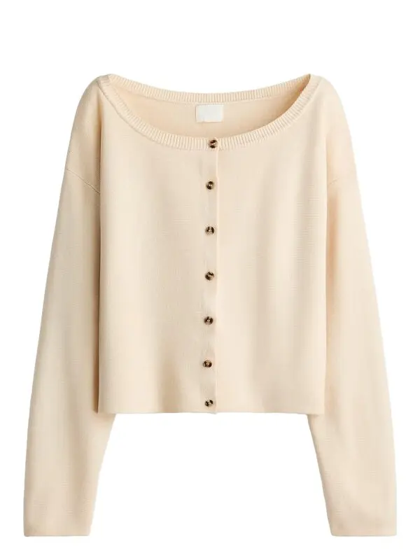 H&m Off-the-shoulder Ribbed Knit Cardigan - Light Beige