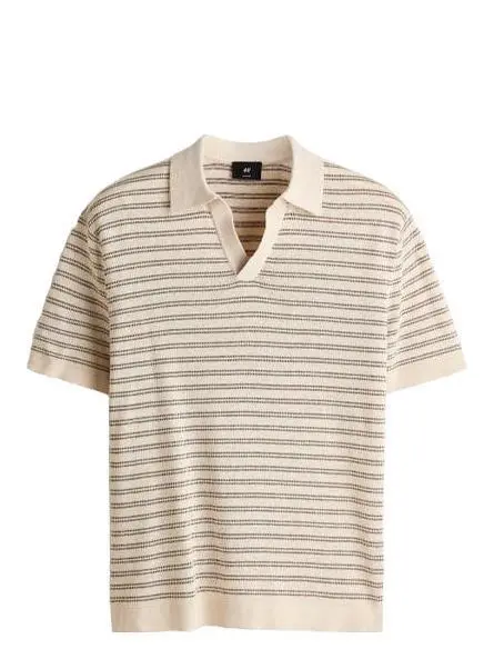 H&m Regular Fit Linen-blend Polo Shirt - Beige/striped