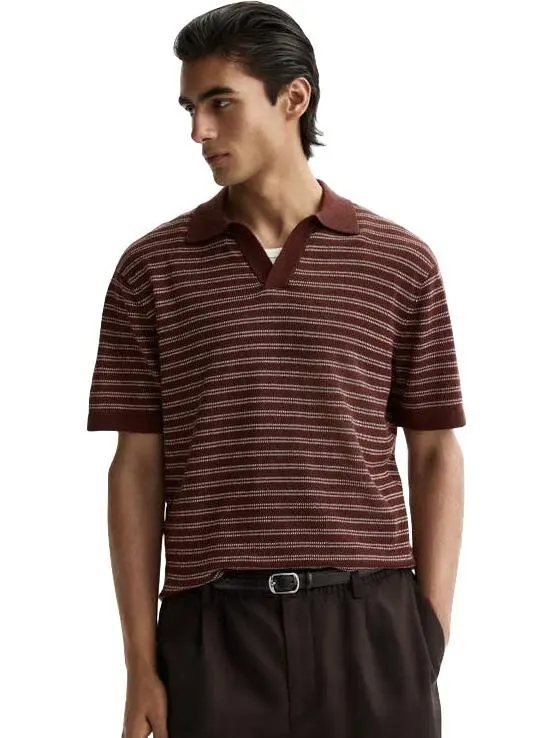 H&m Regular Fit Linen-blend Polo Shirt - Brown/striped