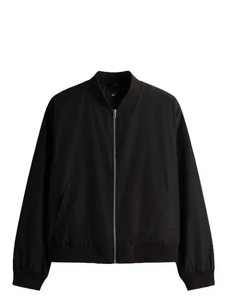 H&m Lightweight Bomber Jacket With Stand Collar - Black