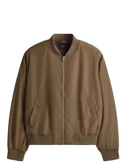 H&m Lightweight Bomber Jacket With Stand Collar - Dark Beige