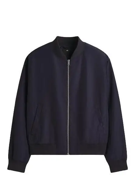 H&m Lightweight Bomber Jacket With Stand Collar - Dark Blue
