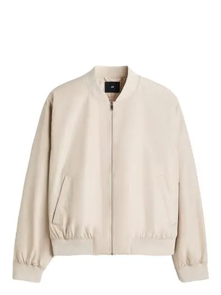 H&m Lightweight Bomber Jacket With Stand Collar - Light Beige
