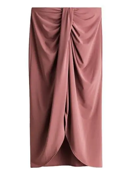 H&m Draped Jersey Midi Skirt With Twisted Waist - Dark Dusty Pink