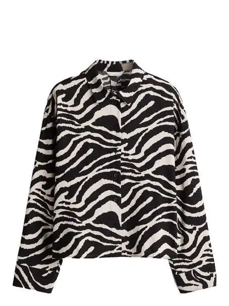 H&m Linen-blend Shirt - Black/zebra Print