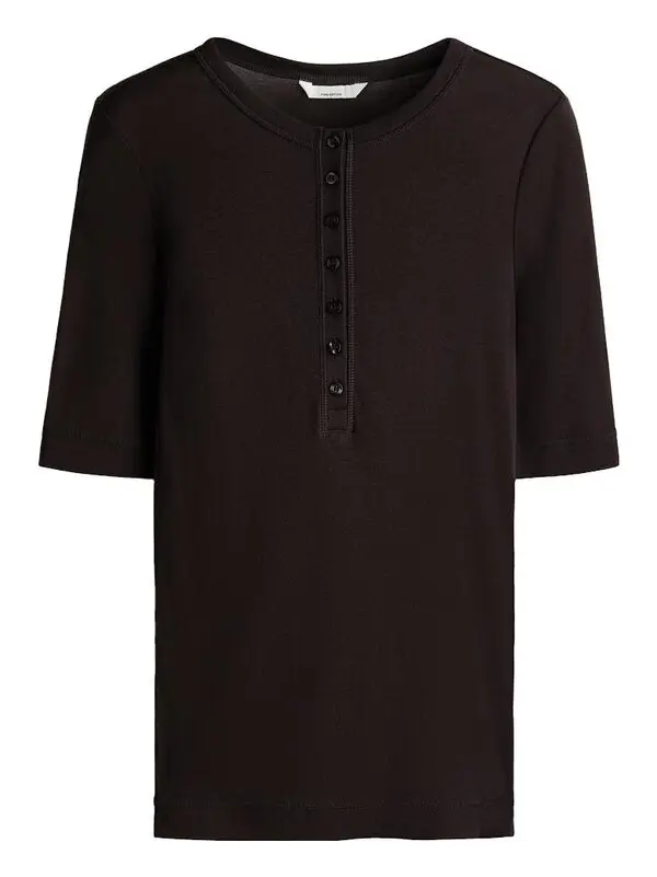 H&m Pima Cotton Sheer Jersey Top With Button Placket - Dark Brown