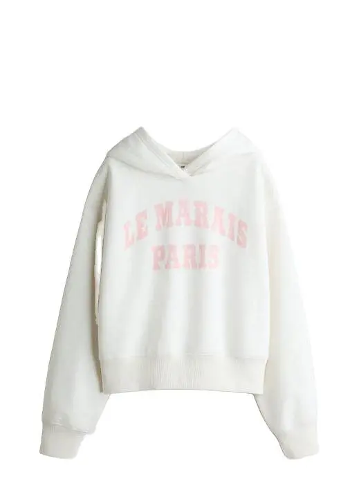 H&m Oversized Motif Detail Hoodie - White/le Marais