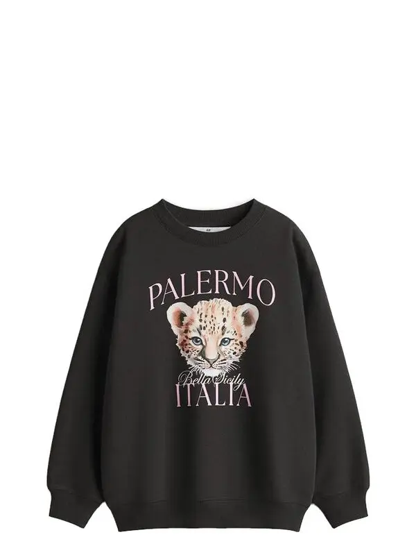 H&m Motif Detail Sweatshirt - Black/palermo