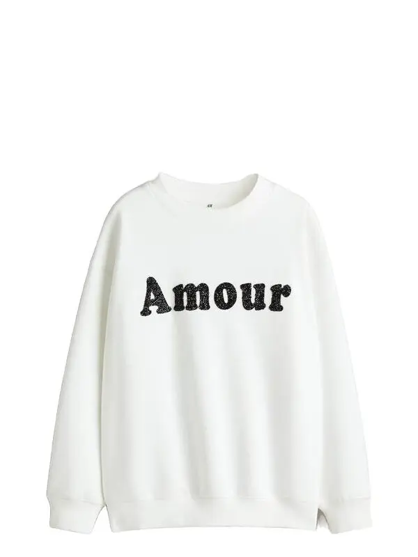 H&m Motif Detail Sweatshirt - White/amour