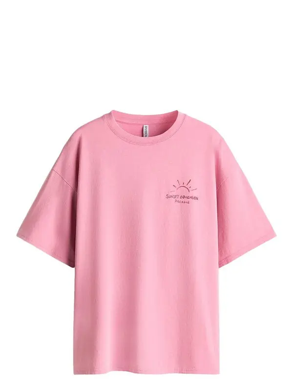 H&m Oversized Printed T-shirt - Pink/sunset