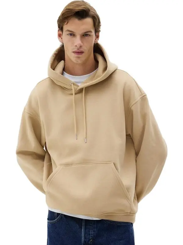 H&m Relaxed Fit Cotton Blend Hoodie With Drawstring Hood - Beige