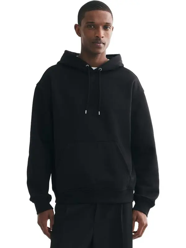 H&M Relaxed Fit Cotton Blend Hoodie With Drawstring Hood - Black