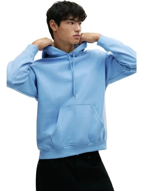 H&M Relaxed Fit Cotton Blend Hoodie With Drawstring Hood - Light Blue