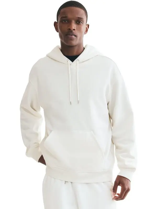 H&M Relaxed Fit Cotton Blend Hoodie With Drawstring Hood - White
