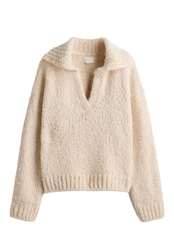 H&m Oversized Collared Bouclé Jumper - Light Beige