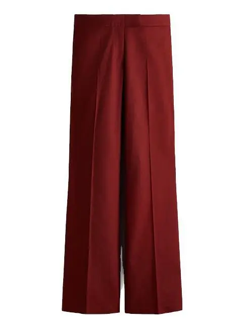 H&m Linen-blend Tailored Trousers With Flared Leg - Dark Red