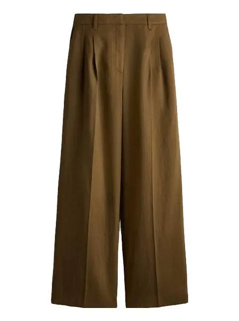 H&m Linen-blend Tailored Wide-leg Trousers - Dark Olive Green