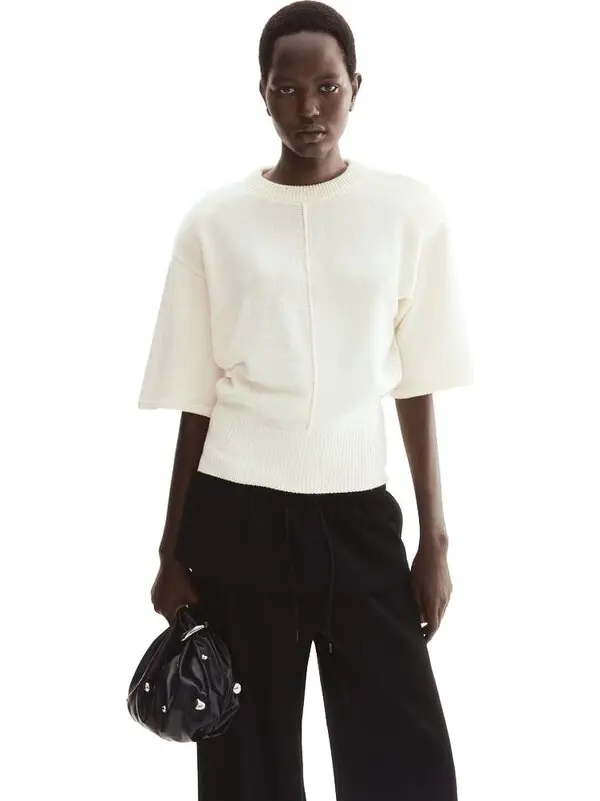 H&m Knitted Top With Dropped Shoulders - Cream