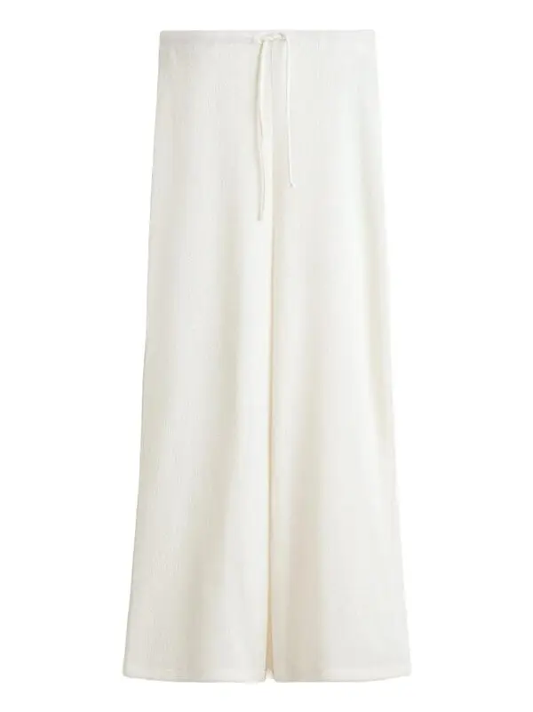 H&m Knitted Wide-leg Trousers - Cream