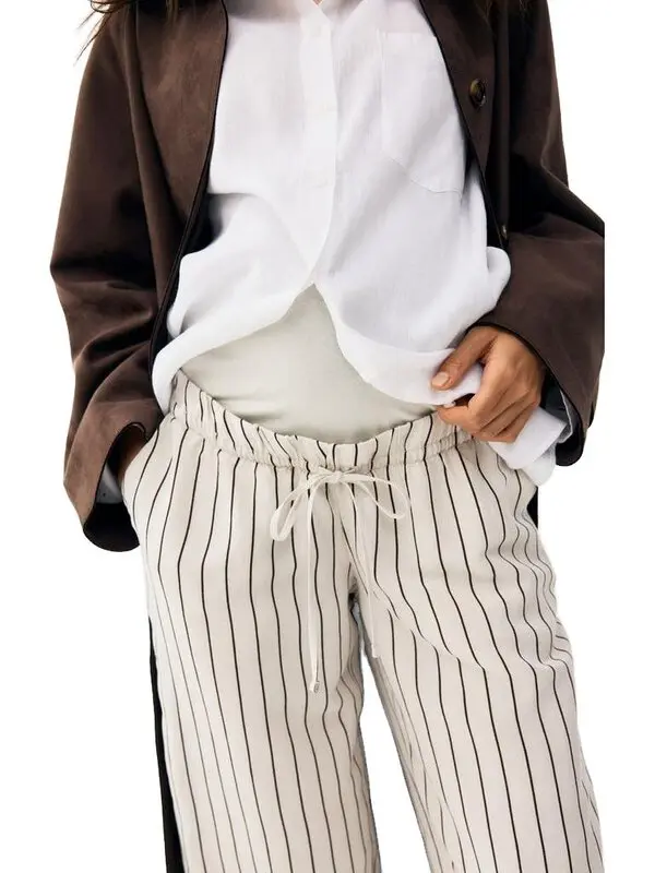 H&m Mama Linen-blend Drawstring Trousers - White/striped