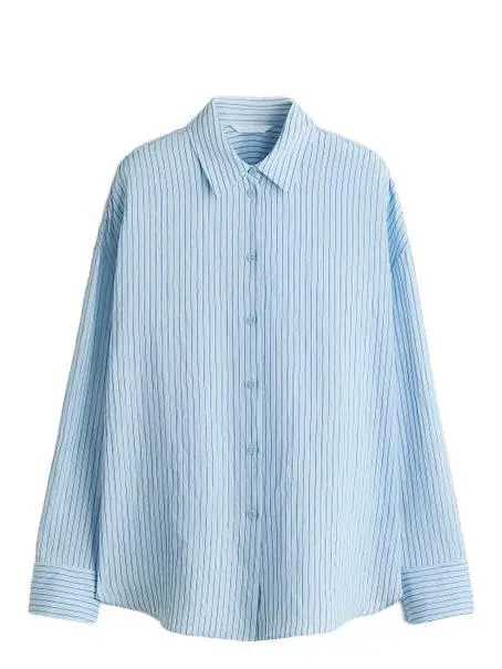 H&m Oversized Shirt In Viscose Blend - Blue/striped