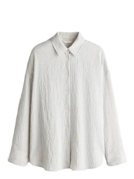 H&m Oversized Shirt In Viscose Blend - White/blue Striped