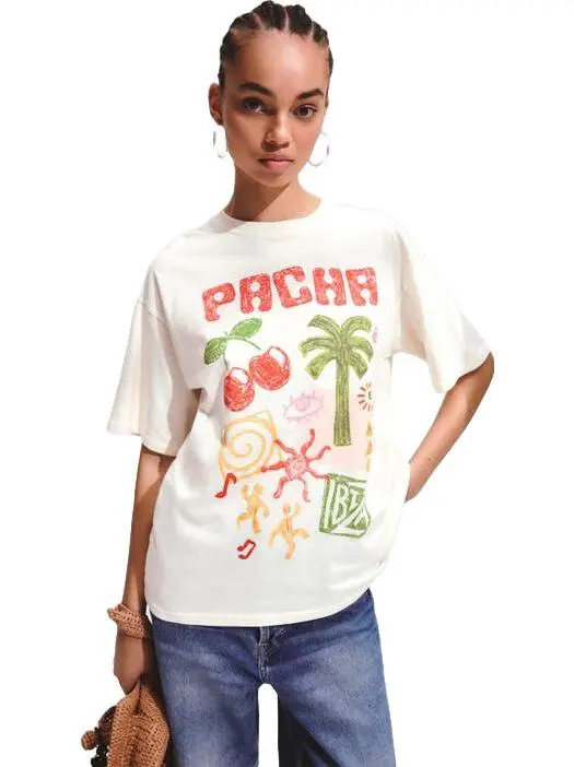 H&m Oversized Graphic T-shirt - Cream/pacha