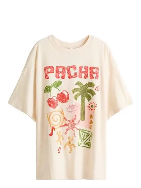 H&m Oversized Graphic Print T-shirt - Cream/pacha