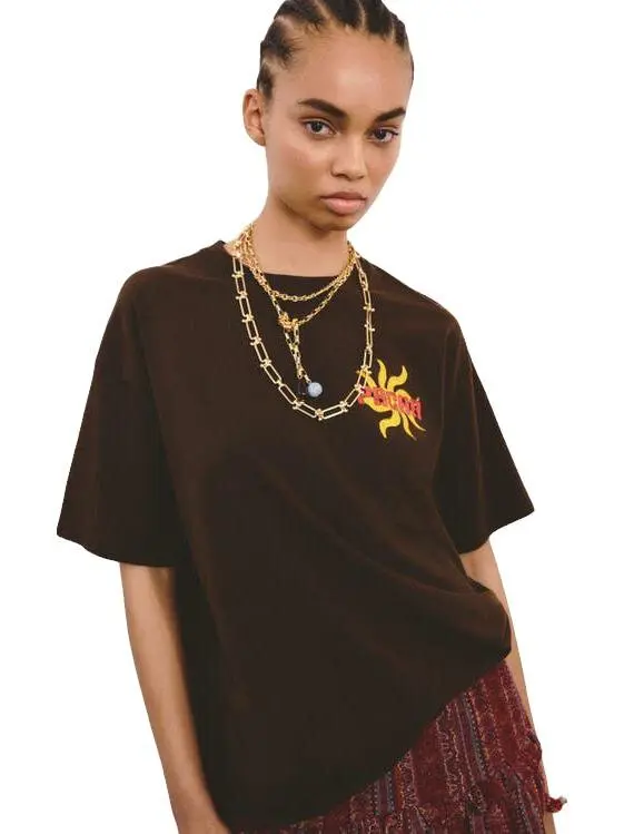 H&m Oversized Graphic T-shirt - Dark Brown/pacha