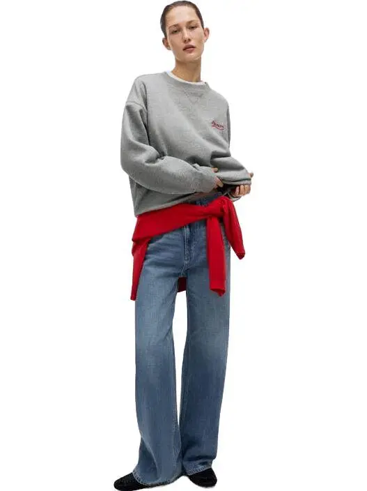 H&m Oversized Sweatshirt With Motif - Gray Melange/alto Mare
