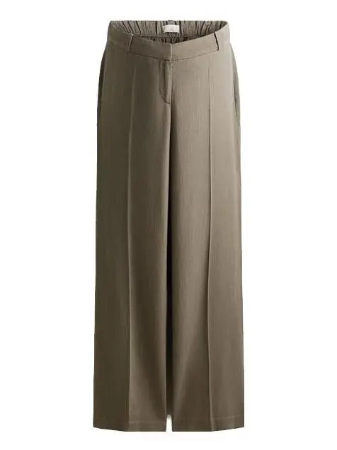 H&m Mama Linen-blend Tailored Trousers - Khaki Green