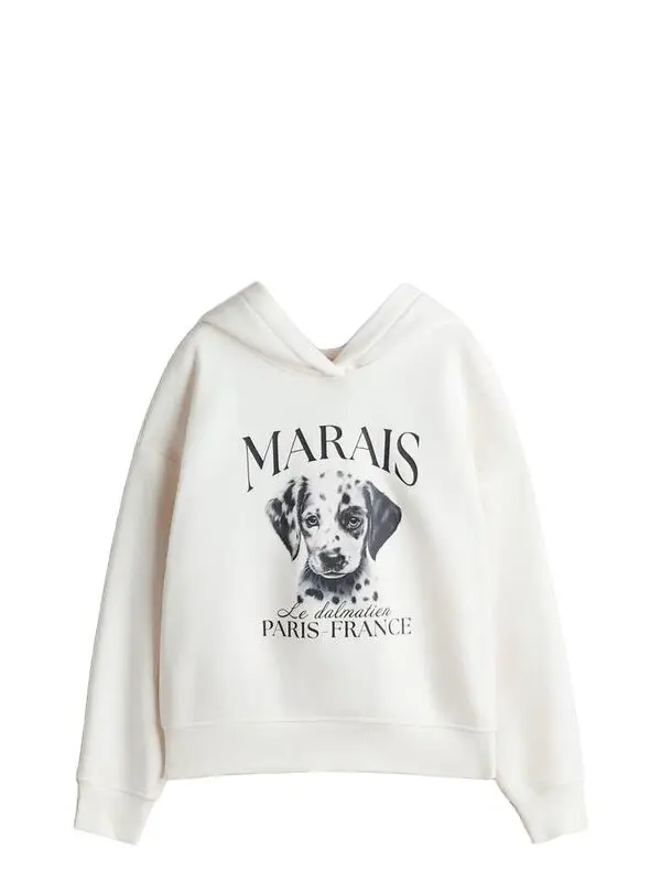 H&m Oversized Motif Detail Hoodie - Cream/dalmatian