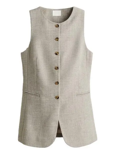 H&m Long Sleeveless Waistcoat - Beige