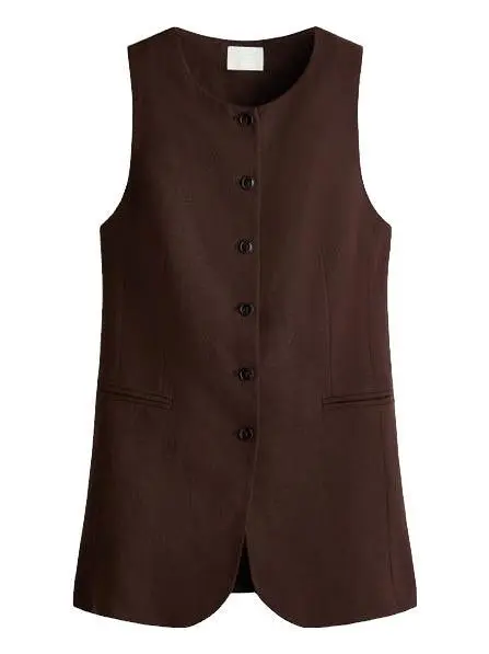 H&m Long Sleeveless Waistcoat - Dark Brown