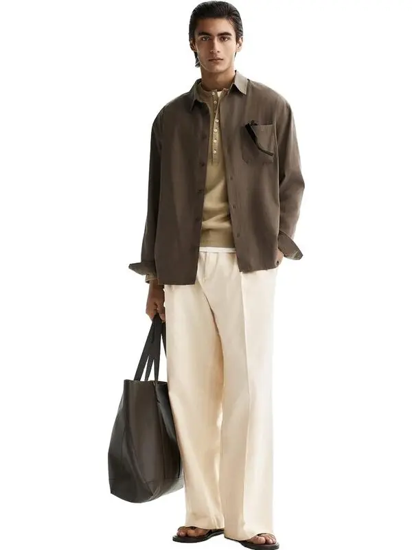 H&m Loose Fit Linen-blend Wide-leg Trousers - Cream