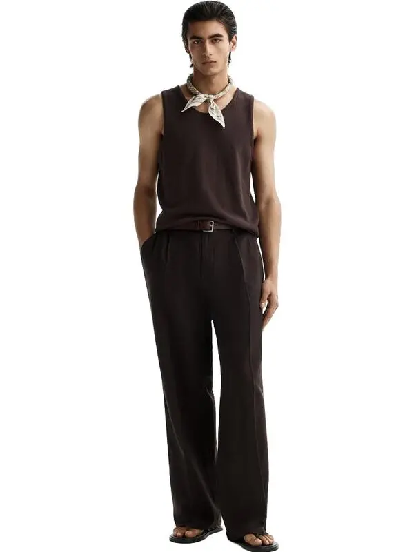 H&m Loose Fit Linen-blend Wide-leg Trousers - Dark Brown