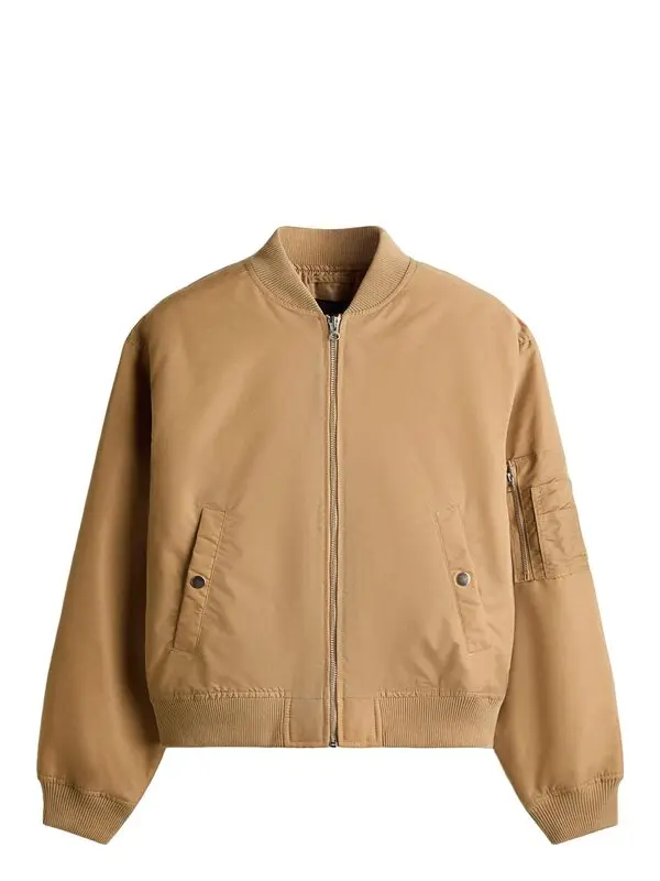 H&m Padded Nylon Bomber Jacket - Dusty Beige