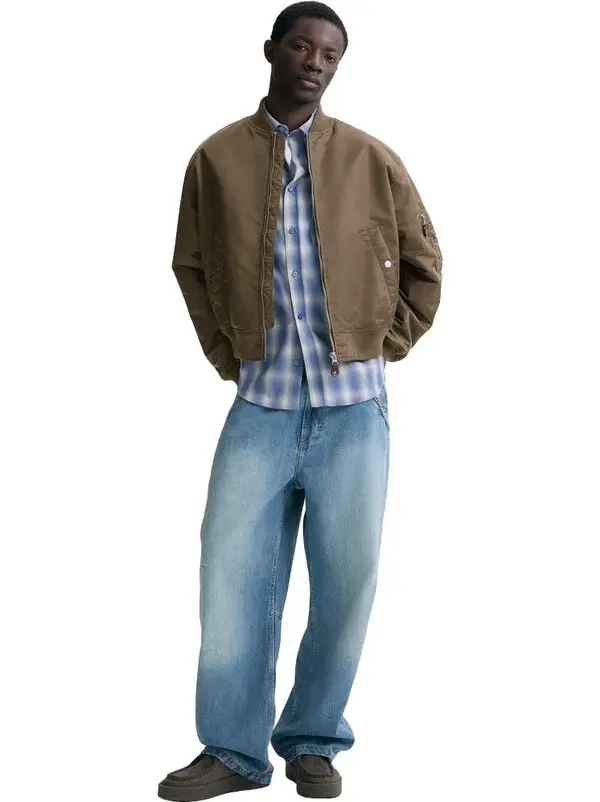 H&m Padded Nylon Bomber Jacket - Khaki Green