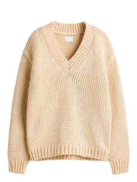 H&m Knitted V-neck Jumper With Wool Blend - Butter Yellow